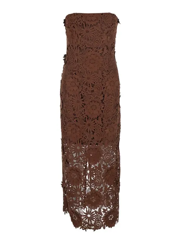 ROTATE BY BIRGER CHRISTENSEN Brown Floral Embroidered Off-shoulder Midi Dress - Multicolor
