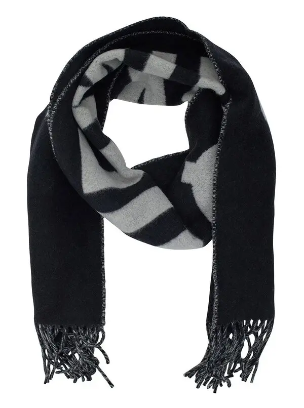 Jacquemus Scarf 'l'echarpe With Maxi Logo Lettering And Fringed Edge In Black Wool - Multicolor