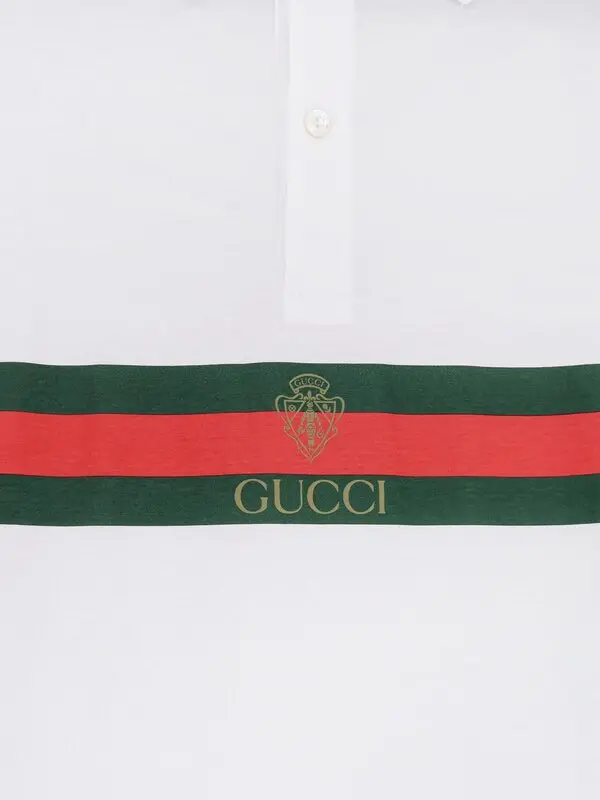 Gucci Cotton Polo Shirt With Web Print On The Front - Multicolor