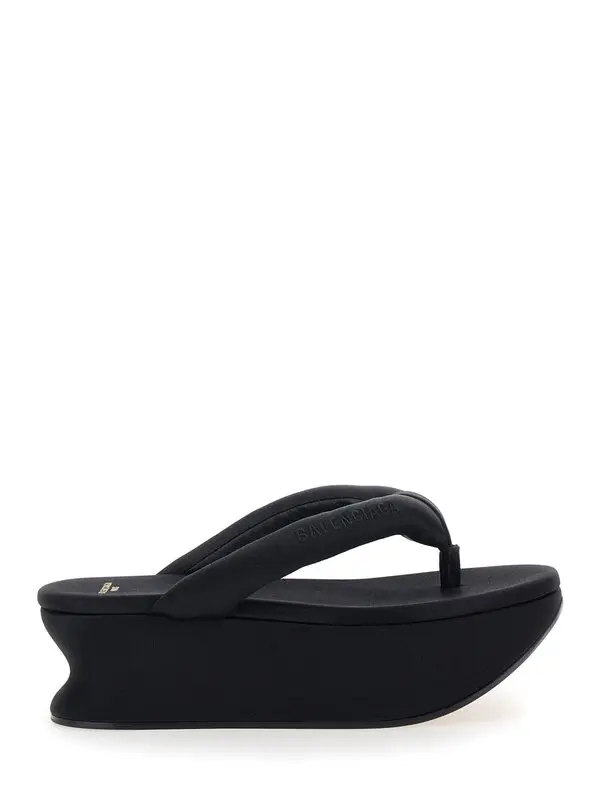 Balenciaga Gaeta' Black Wedges With Thong Design And Medium Heel In Viscose Blend For - Multicolor