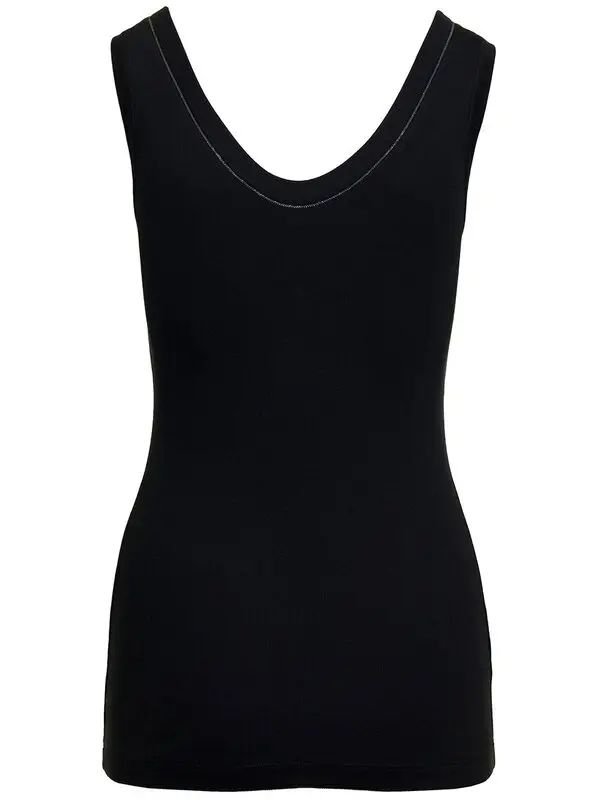 Brunello Cucinelli Cotton Top With Monile Detail - Black