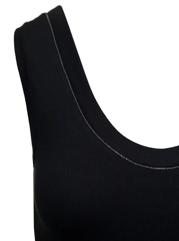 Brunello Cucinelli Cotton Top With Monile Detail - Black