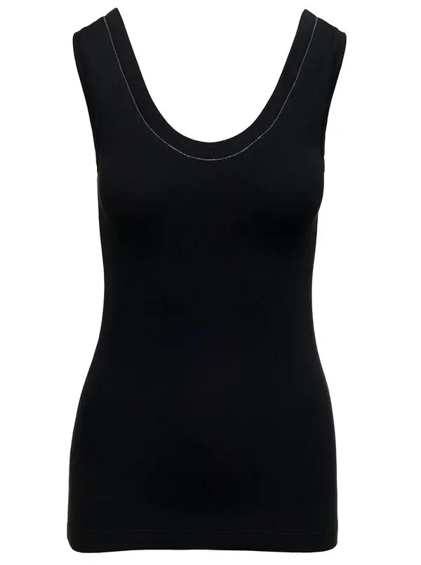 Brunello Cucinelli Cotton Top With Monile Detail - Black