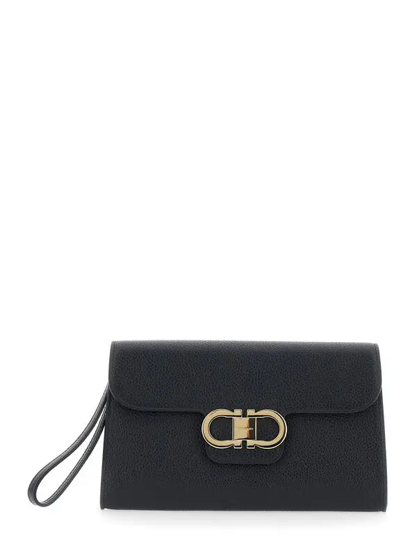 FERRAGAMO Grained Leather Clutch With Double Gancini Buckle - Multicolor