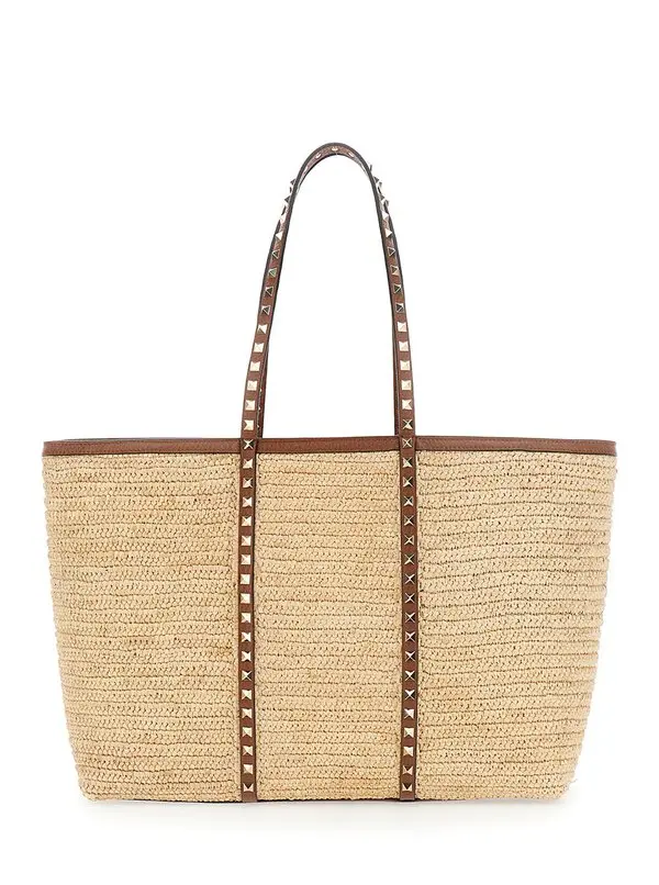 Valentino Garavani Raffia Shopper Bag With Rockstud Embellishments - Multicolor
