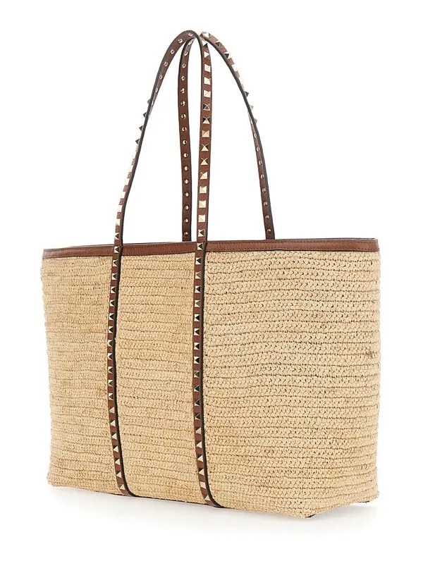 Valentino Garavani Raffia Shopper Bag With Rockstud Embellishments