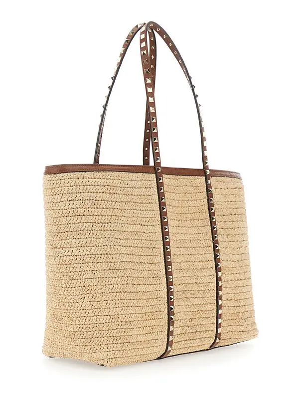 Valentino Garavani Raffia Shopper Bag With Rockstud Embellishments