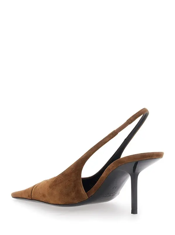 Saint Laurent Babylone Slingback Pumps With Cassandre Plate - Brown
