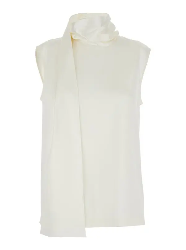 Bottega Veneta White Sleeveless Top With Scarf Detail With Buttons In Stretch Silk For - Multicolor