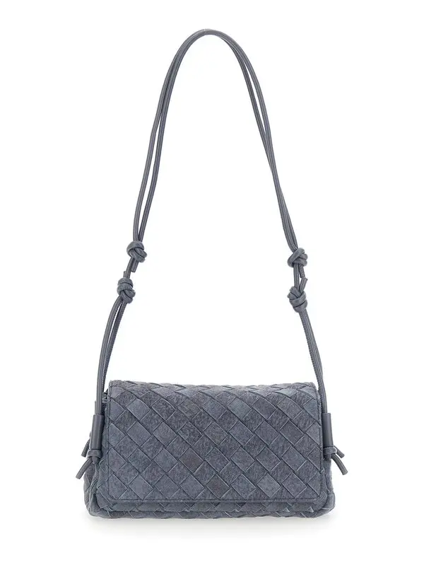 Bottega Veneta Notturno' Blue Crossbody Bag With Adjustable Strap And Intreccio Motif In Suede For - Multicolor