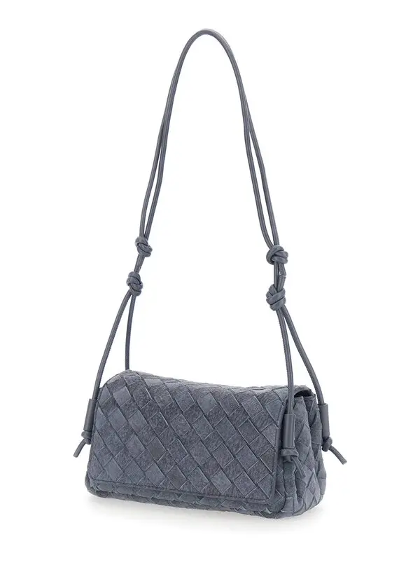 Bottega Veneta Blue Suede Crossbody Bag With Intreccio Motif - Multicolor