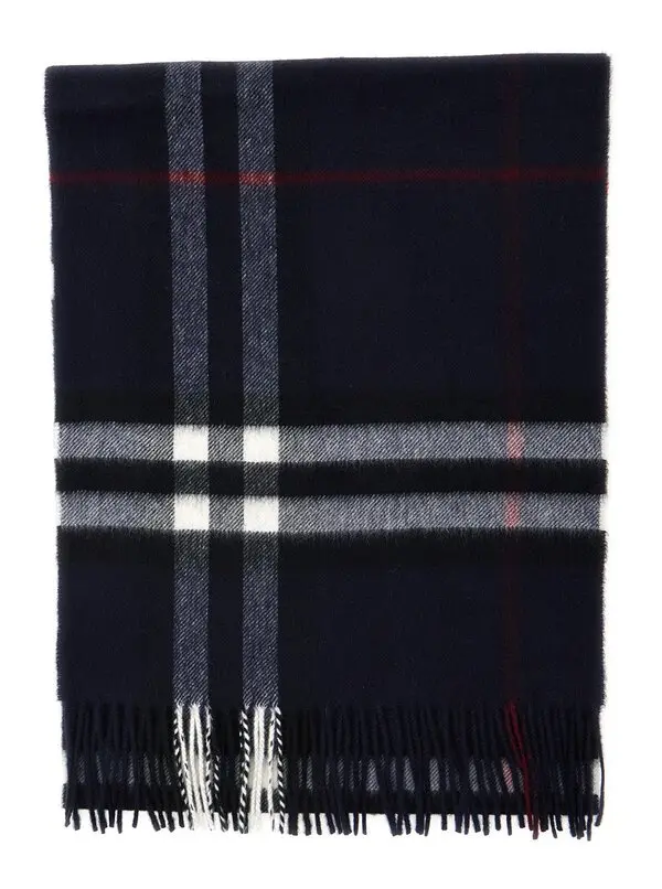 Burberry Blue Scarf With Fringed Edges And All-over Check Motif In Cashmere For - Multicolor