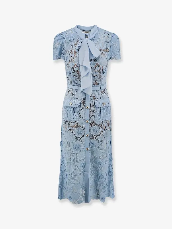 SELF-PORTRAIT Lace Dress With Belt - Blue