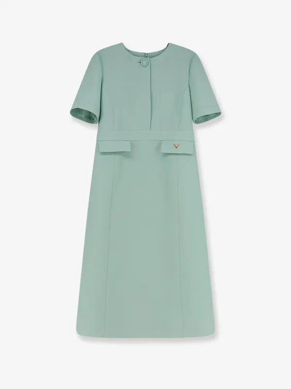 Valentino Garavani Crepe Couture Midi Dress With Gold V Detail - Multicolor