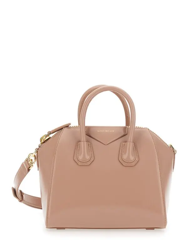 Givenchy Antigona Handbag In Leather With Laminated Logo - Pink