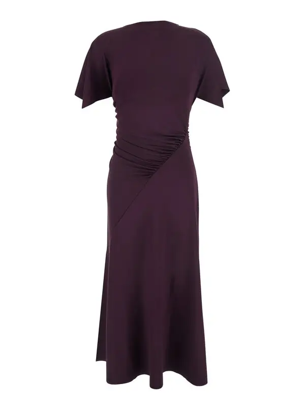 Victoria Beckham Long Dress With Cap Sleeves And Elastic Waist In Tech Fabric - Multicolor