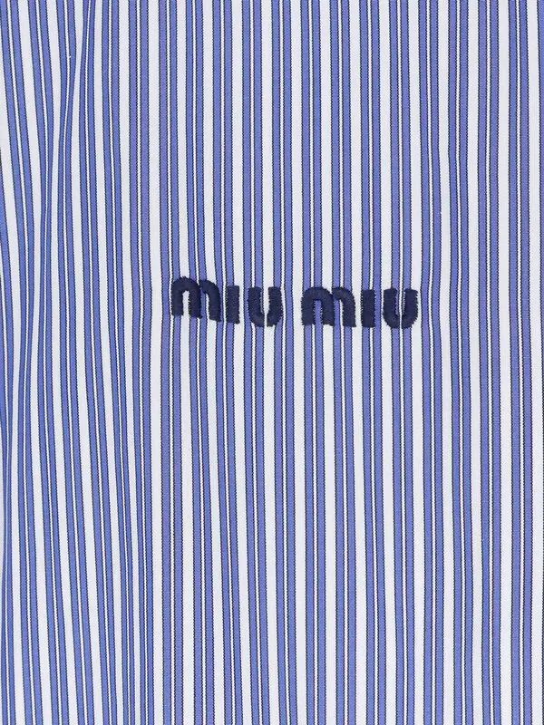 Miu Miu Striped Cotton Button-down Shirt With Embroidered Logo - Multicolor