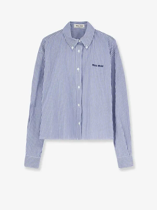 Miu Miu Striped Cotton Button-down Shirt With Embroidered Logo - Multicolor