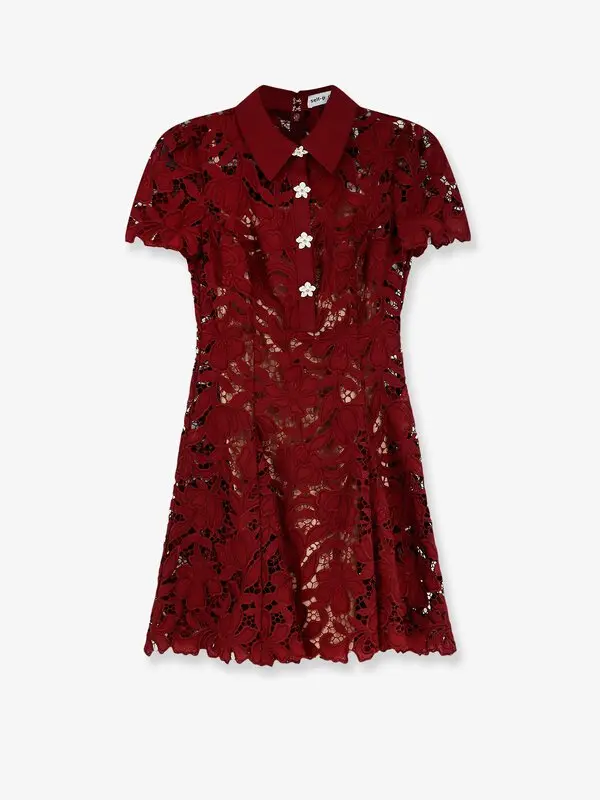 SELF-PORTRAIT Lace Mini Dress With Jeweled Buttons - Red
