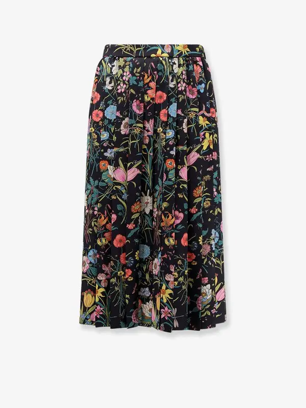 Gucci Silk Midi Skirt With Flora Print - Multicolor
