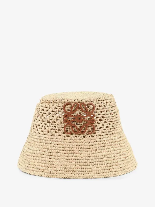 Loewe Raffia Bucket Hat With Anagram Logo - Cream