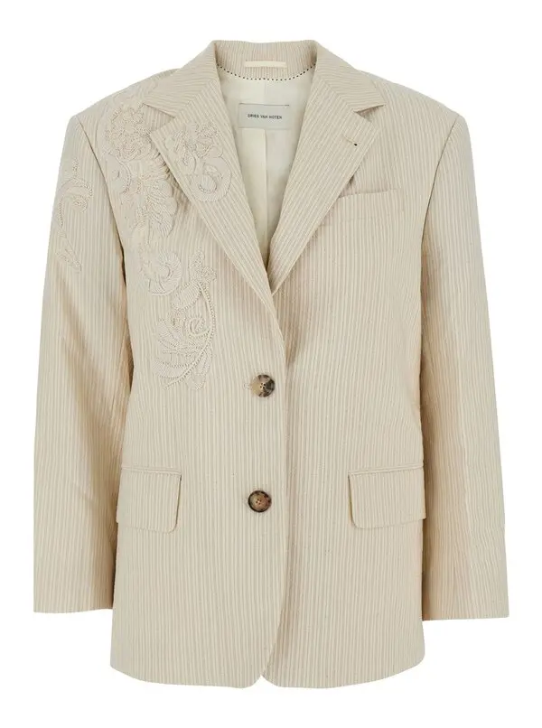 Dries Van Noten Beige Striped Embroidered Blazer - Multicolor
