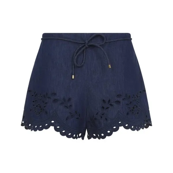 Zimmermann Mahon Broderie Denim Shorts - Blue
