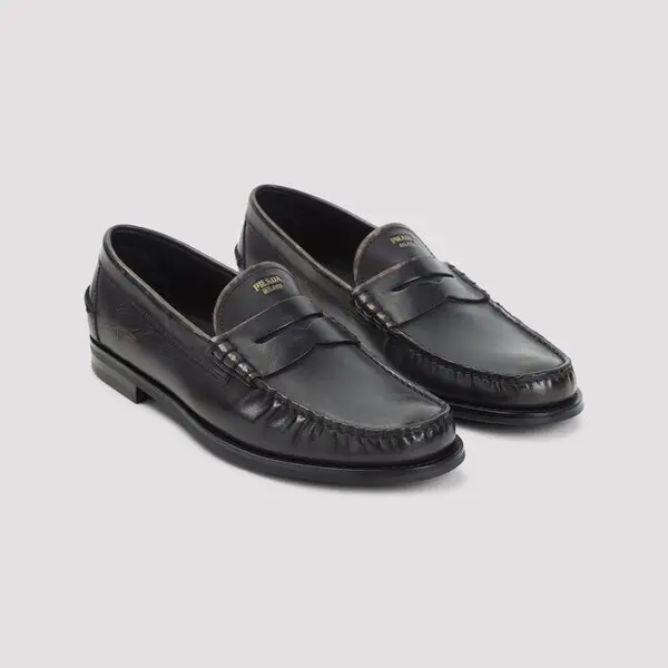 Prada Distressed Leather Loafers - Black