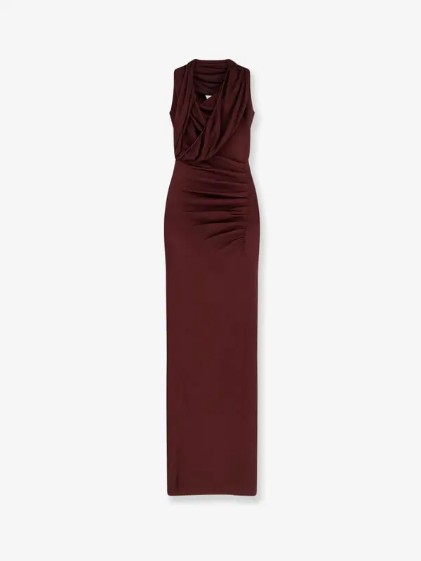 SELF-PORTRAIT Draped Knitted Long Dress - Brown