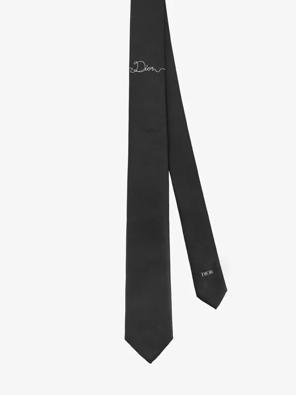 Dior Ribbon Print Silk Neck Tie