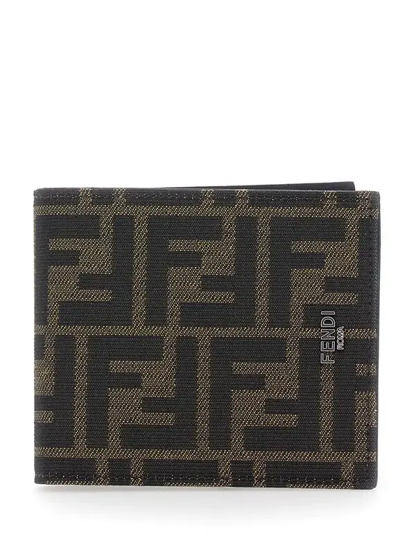 Fendi And Tobacco Leather Bi-fold Wallet With Roma Lettering For - Brown
