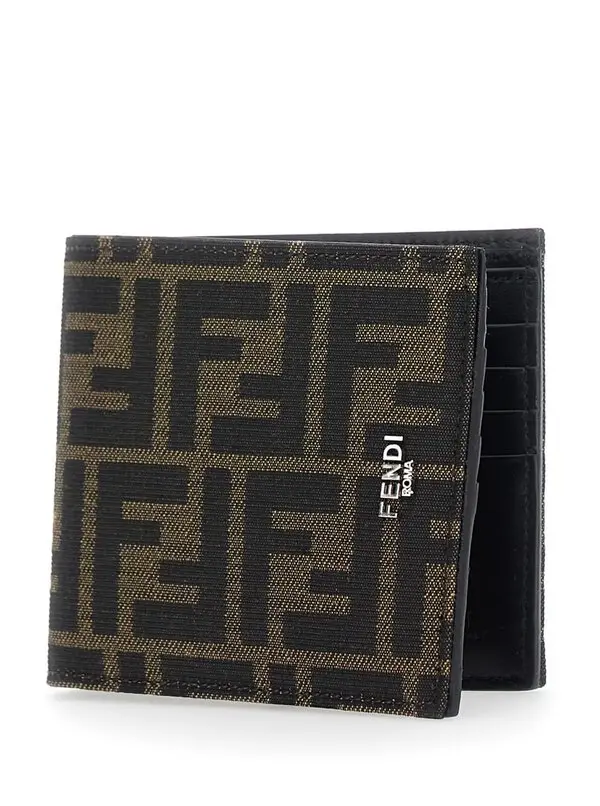 Fendi And Tobacco Leather Bi-fold Wallet With Roma Lettering For - Brown