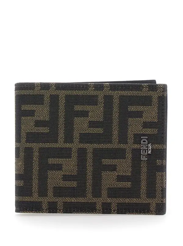 Fendi Brown And Tobacco Leather Bi-fold Wallet With Roma Lettering For - Multicolor