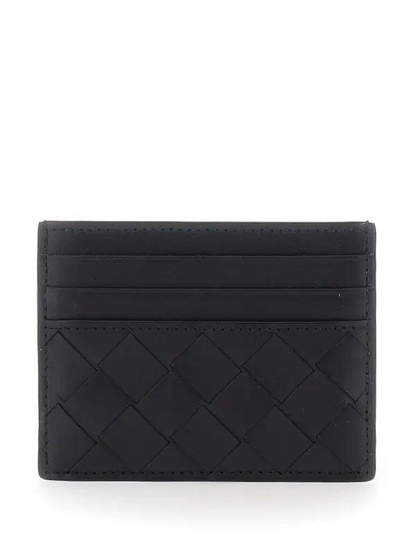Bottega Veneta Card Holder With Intreccio Motif In Leather For - Black