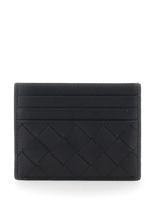 Bottega Veneta Card Holder With Intreccio Motif In Black Leather For - Multicolor