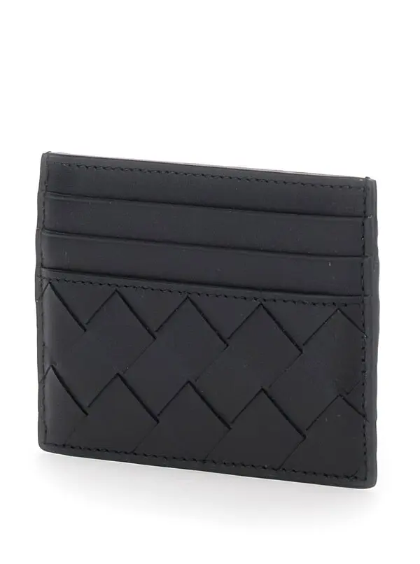 Bottega Veneta Card Holder With Intreccio Motif In Black Leather For - Multicolor