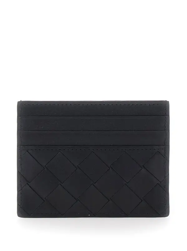 Bottega Veneta Card Holder With Intreccio Motif In Black Leather For - Multicolor