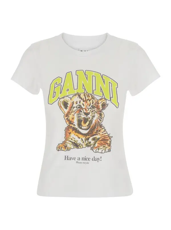 GANNI Cotton T-shirt With Graphic Print - Multicolor