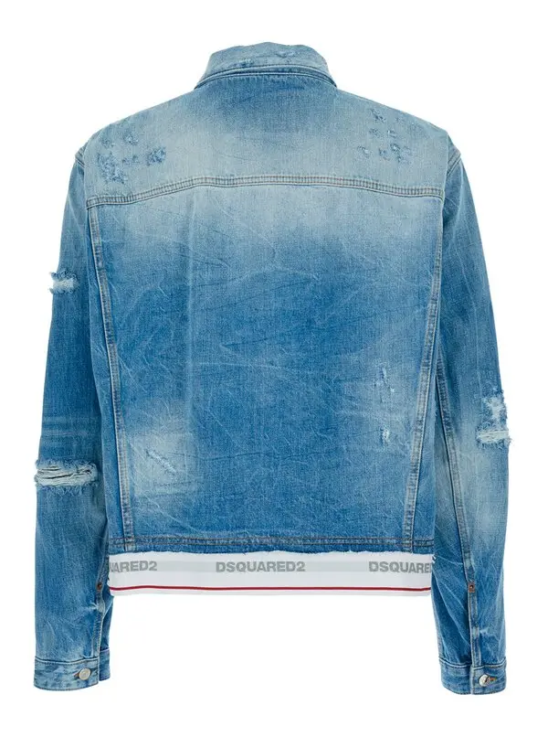 Dsquared2 Denim Jacket With Logo Waistband - Multicolor