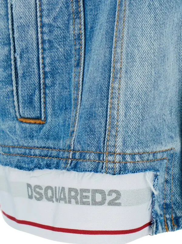 Dsquared2 Denim Jacket With Logo Waistband - Multicolor