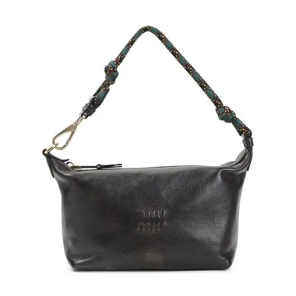 Miu Miu Nappa Leather Pouch With Technical Tape Handle - Brown