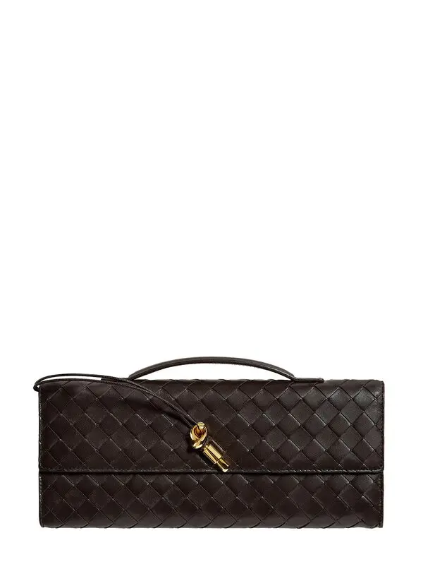Bottega Veneta Andiamo Clutch In Woven Nappa - Brown