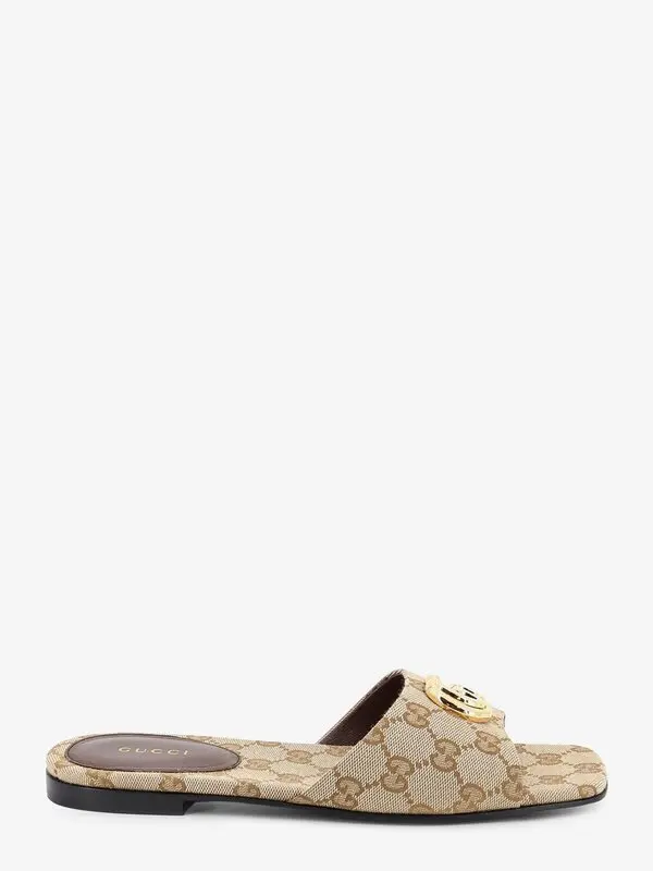 Gucci Gg Fabric Slide Sandals With Metal Logo - Multicolor