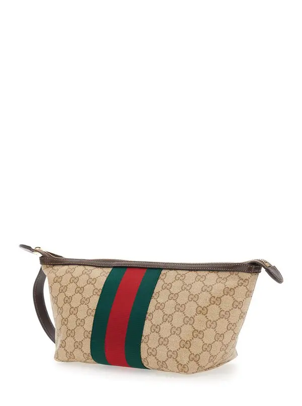Gucci Web Vintage Sand Vetrificato Pouch - Multicolor