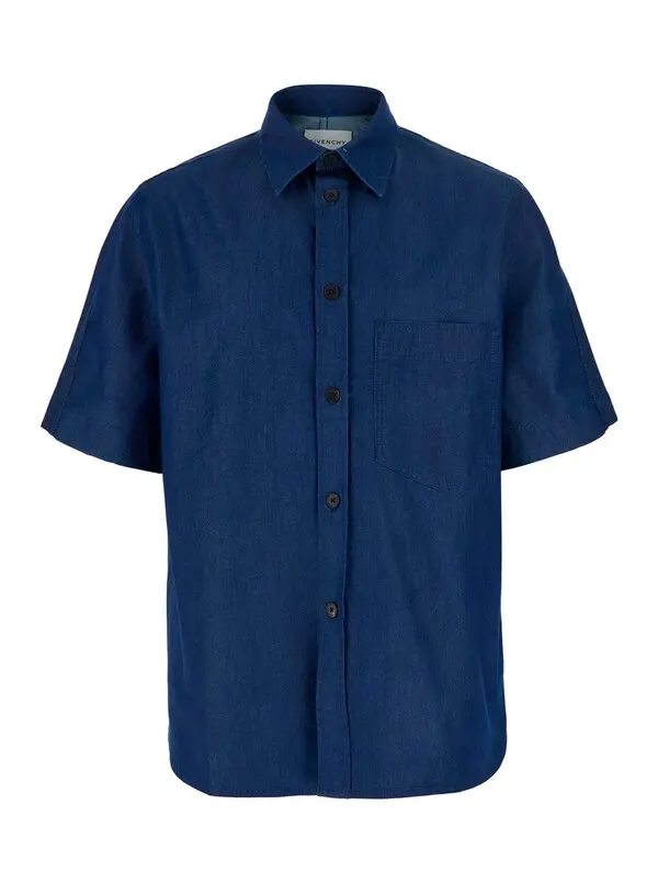 Givenchy Blue Shirt With Pointed Collar And Logo Print On The Back In Cotton And Fabric Blend For - Multicolor