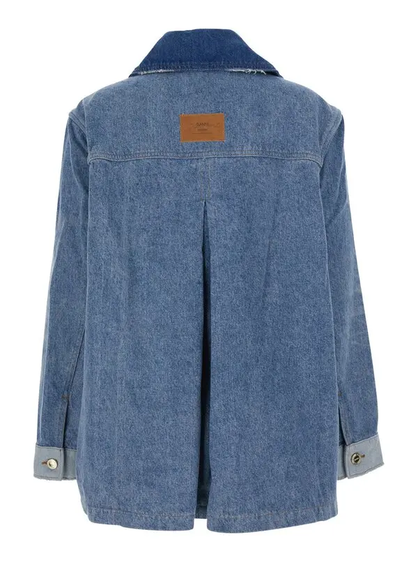 GANNI Denim Jacket With Fringed Collar And Patchwork Design - Multicolor