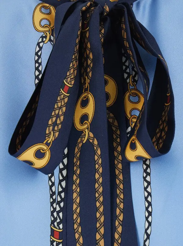Gucci Silk Chain Print Shirt With Front Bow Detail - Multicolor