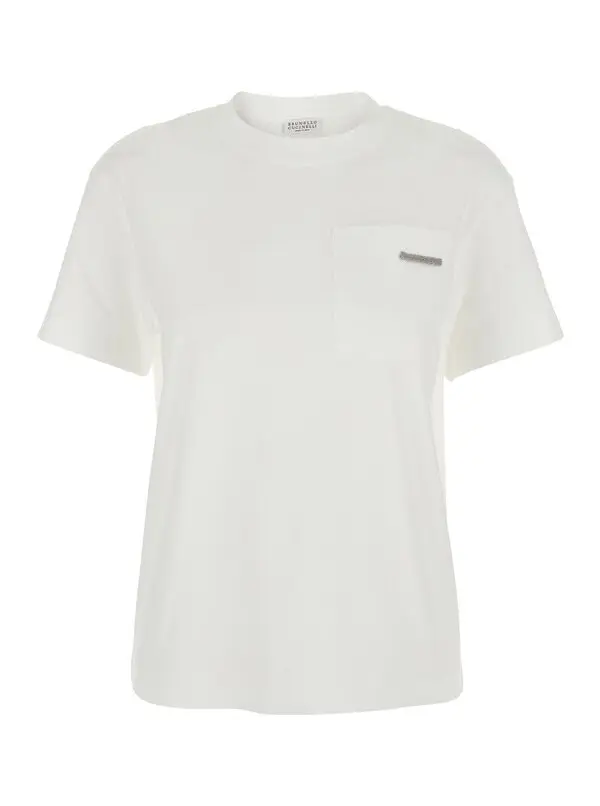 Brunello Cucinelli Crew Neck T-shirt With Monile Detail - Multicolor