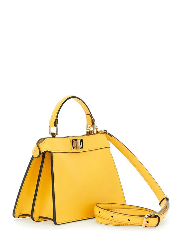 Fendi Peekaboo Iseeu Petite Handbag With Turnlock Closure In Leather - Yellow