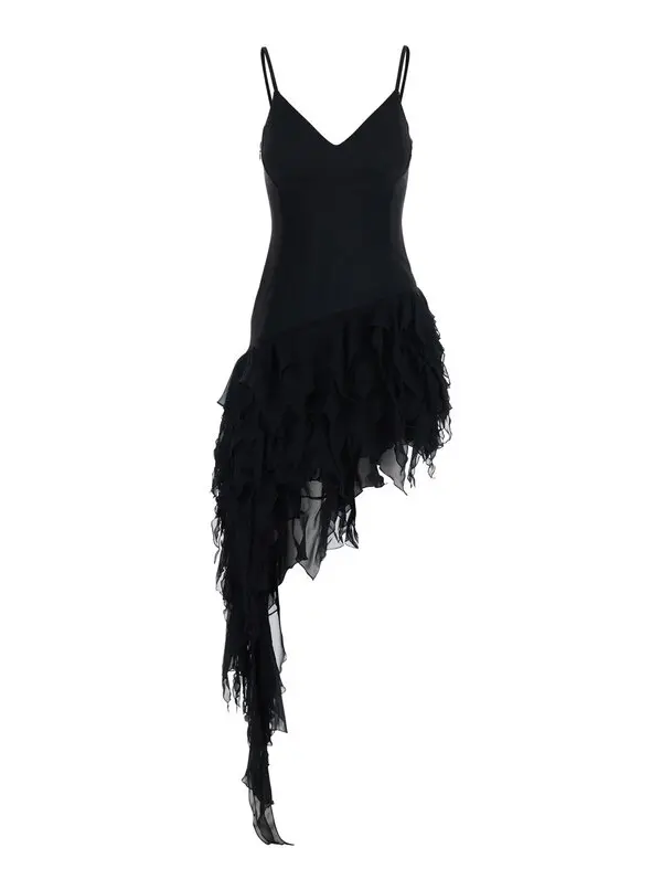 Blumarine Long Asymmetric Dress With V-neck - Multicolor